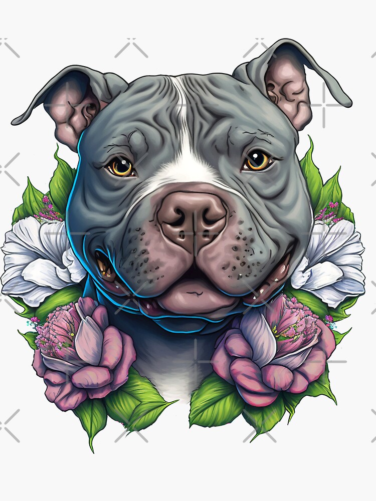 "American Bully in Flowers" Sticker for Sale by Nakikej | Redbubble
