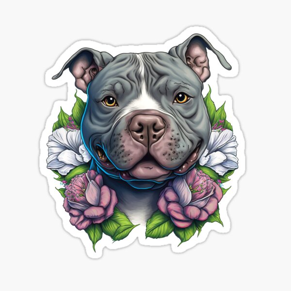 "American Bully in Flowers" Sticker for Sale by Nakikej | Redbubble