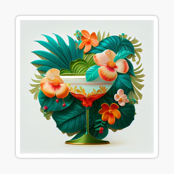 "Intricate Etched Tropical Cocktail Glass" Sticker for Sale by ...