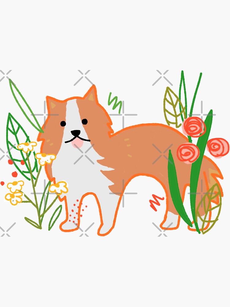 "Orange Dog with Flowers" Sticker for Sale by aymeigh | Redbubble