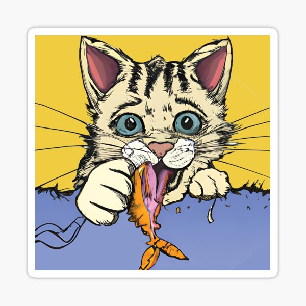 " Funny cat eating a fish" Sticker for Sale by faizaart | Redbubble
