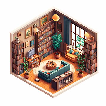"Book Nook, Isometric Room" Sticker for Sale by Slice-Of | Redbubble