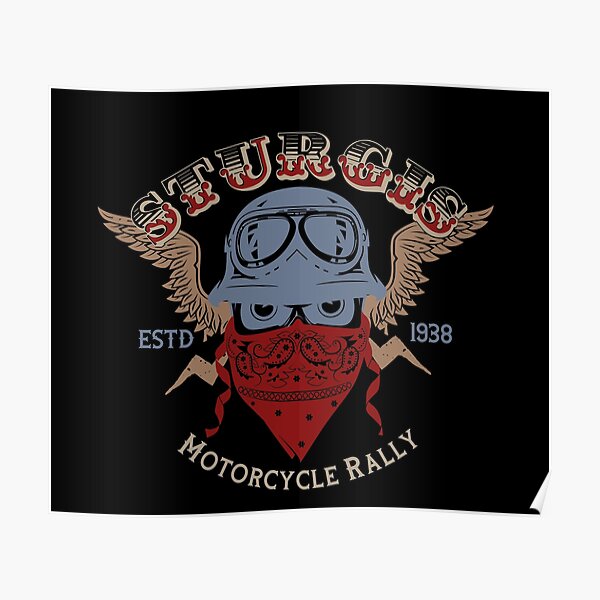 "Sturgis motorcycle rally south Dakota Skull retro style" Poster for ...