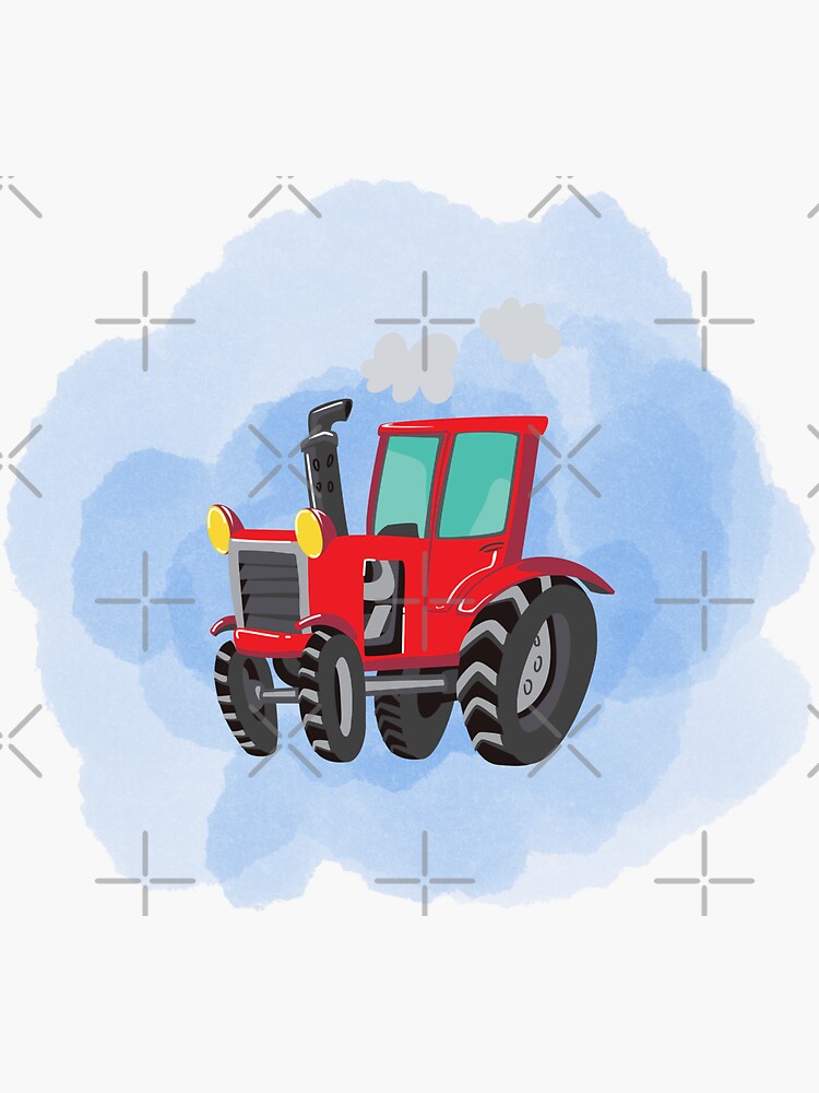 "Red and Cute Farm Tractor" Sticker for Sale by HappyDoodo | Redbubble