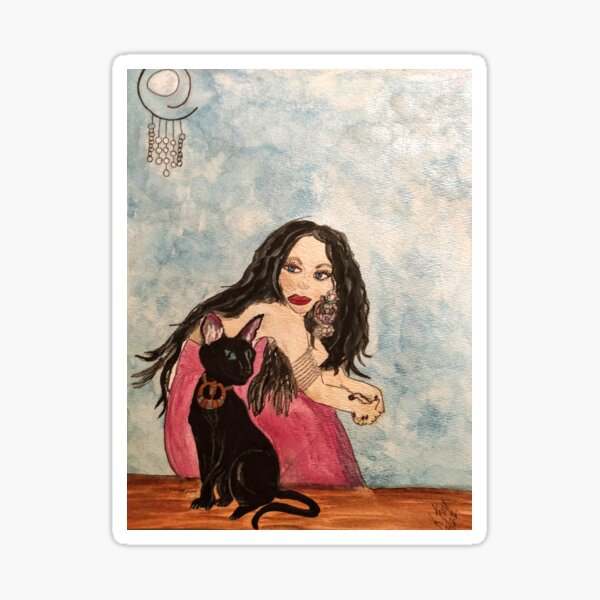 "Woman with Cat" Sticker for Sale by Flowerwitch1123 | Redbubble