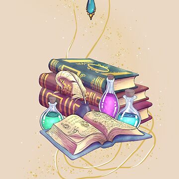 "Magic spell book stacked with potions" Sticker for Sale by Ericas-art ...