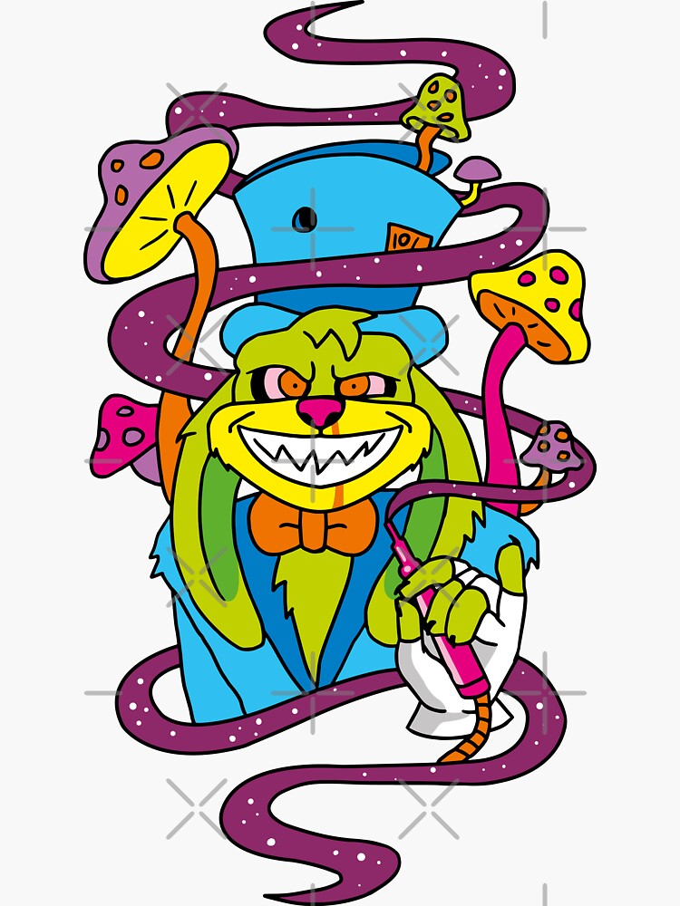 "Mad Hatter Magic Mushrooms Rabbit" Sticker for Sale by HrodeBella ...