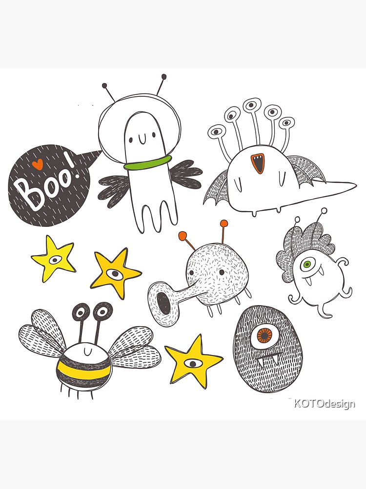 "Duddle Monsters Pattern Black and White" Sticker for Sale by ...