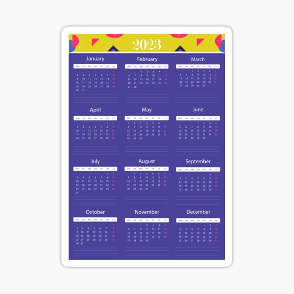 "2023 CALENDAR " Sticker for Sale by DesignDate | Redbubble