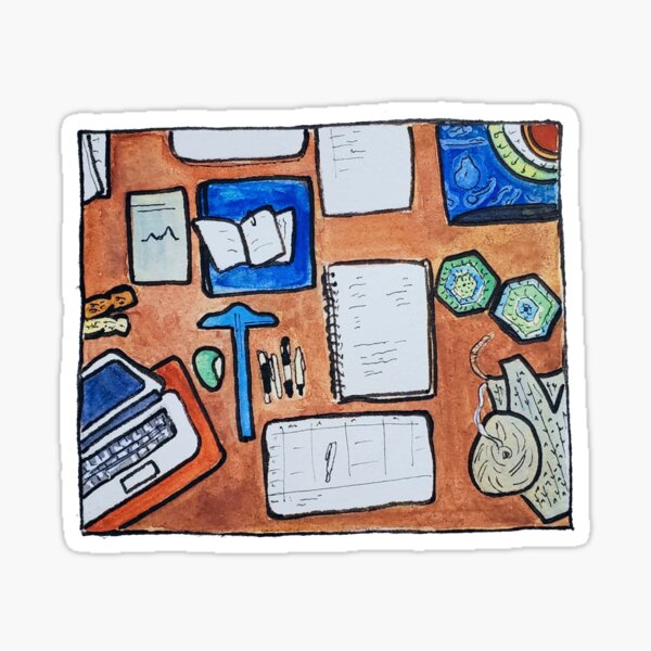"Work and Rest Desk" Sticker for Sale by willknitforfood | Redbubble
