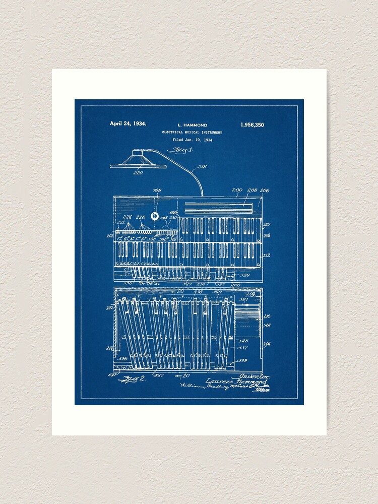 "1934 Hammond Organ Retro Blueprint Art" Art Print for Sale by mkkessel ...