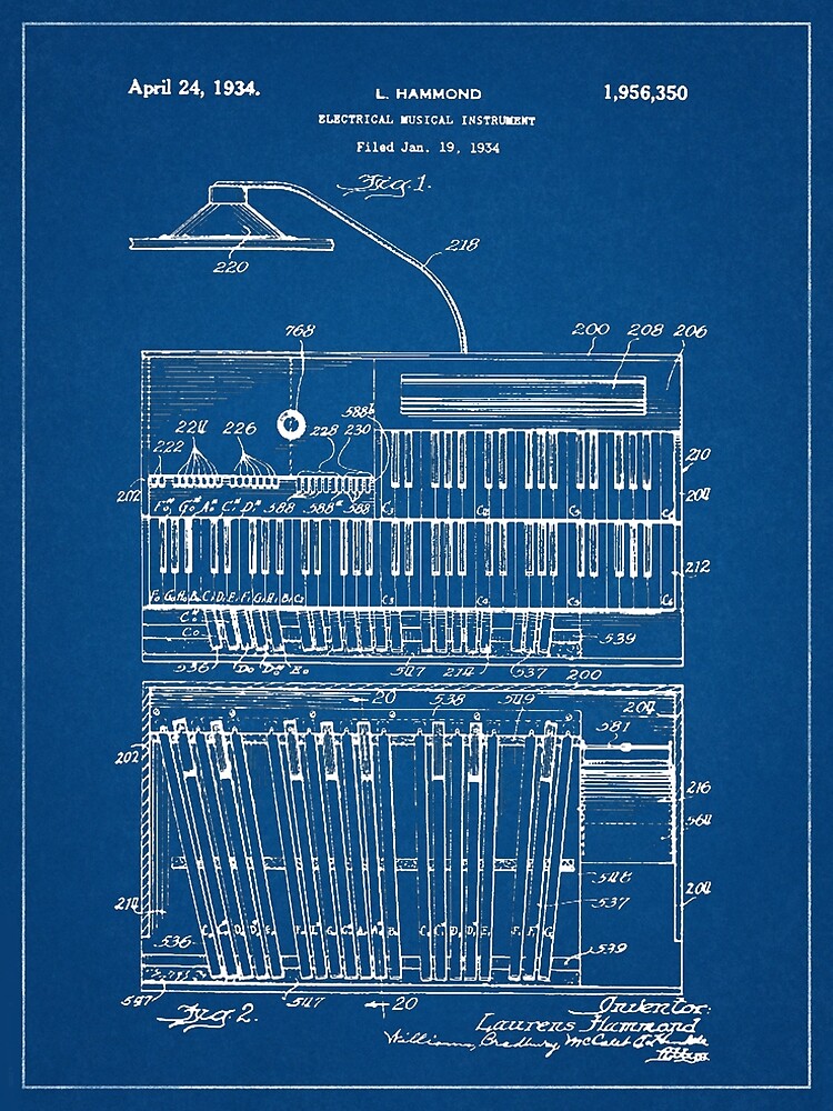 "1934 Hammond Organ Retro Blueprint Art" Art Print for Sale by mkkessel ...