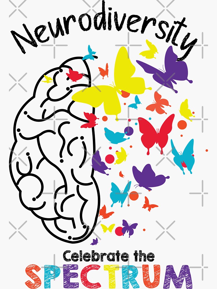 "Neurodiversity celebrate the spectrum. brain butterflies" Sticker for ...