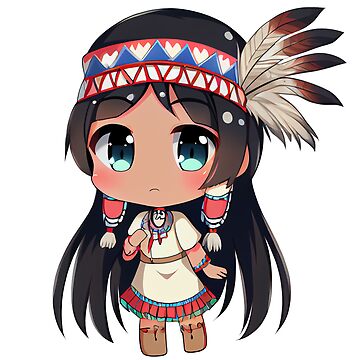 "Native American Girl Anime Chibi" Sticker by MindsArtDesign | Redbubble