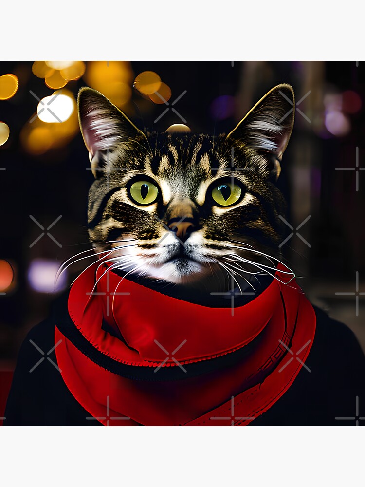 "Cat in a Red Scarf and a Blurry Light Display Gift" Sticker for Sale ...