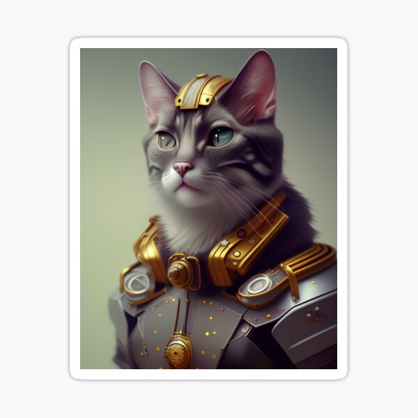 "Cool steampunk cat hero portrait wearing metal armor suit with fol ...
