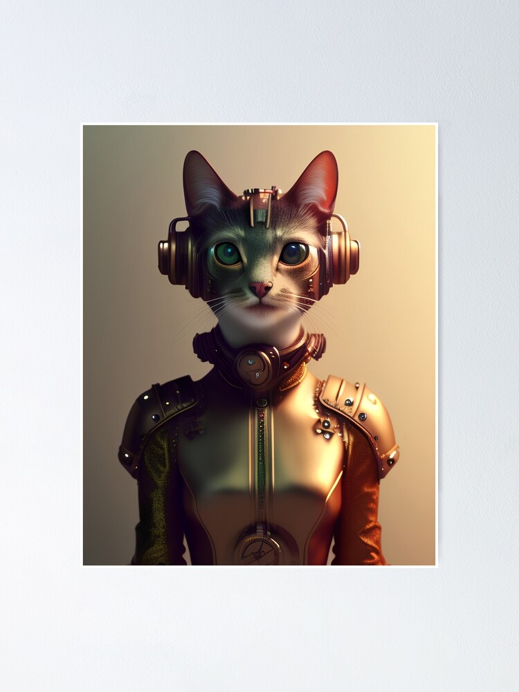 "Cool steampunk armored cat portrait wearing metal armor suit with fol ...