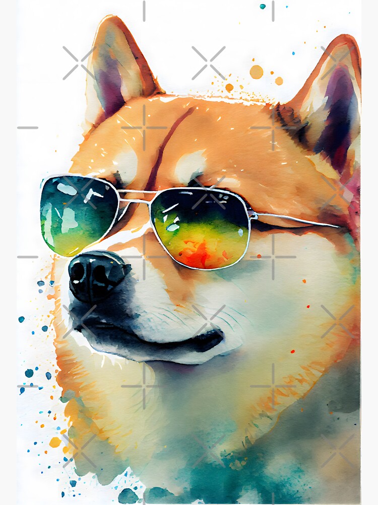 "Watercolor Shiba Inu Shibe Wearing Sunglasses Looking Cool" Sticker ...