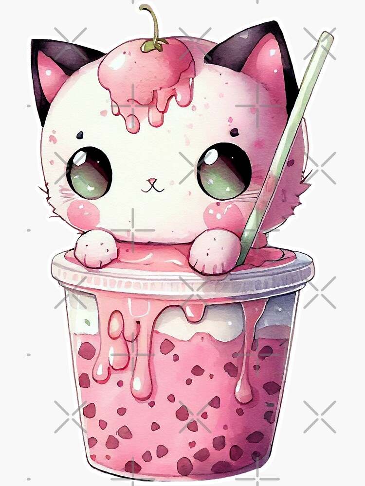 "Cute Kawaii Valentines Cat Boba" Sticker for Sale by 1StickerShop ...