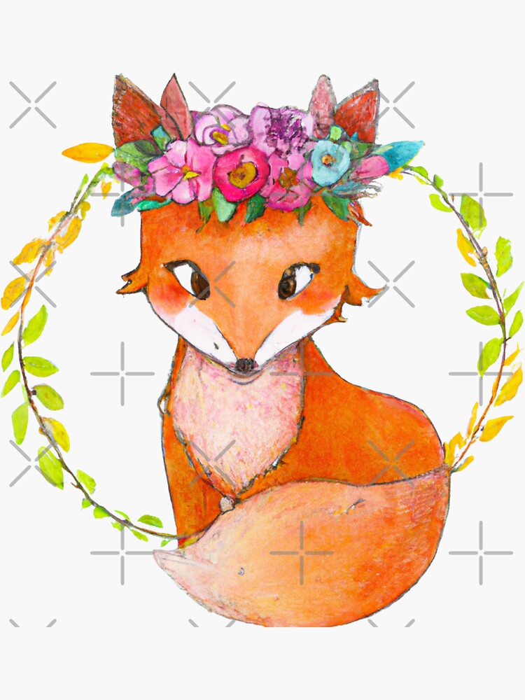 ""Baby Fox with Flower Crown" - Watercolor and Pencil Illustration ...