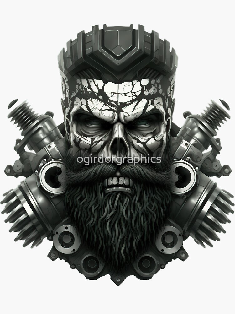 "SKULL BEARD DARK STYLE EPIC SINISTER ROCK PISTONS MOTOR MOTORCYCLE CAR ...
