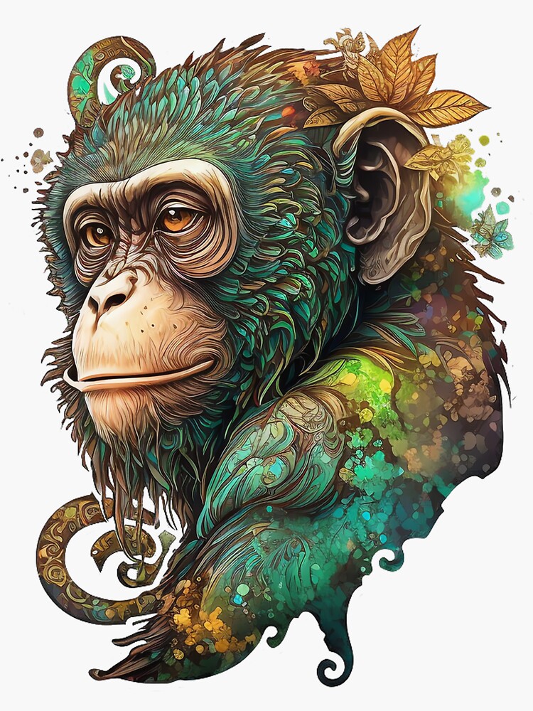"Magical Ape Nature Spirit - Zen Art" Sticker for Sale by DreamsGD ...