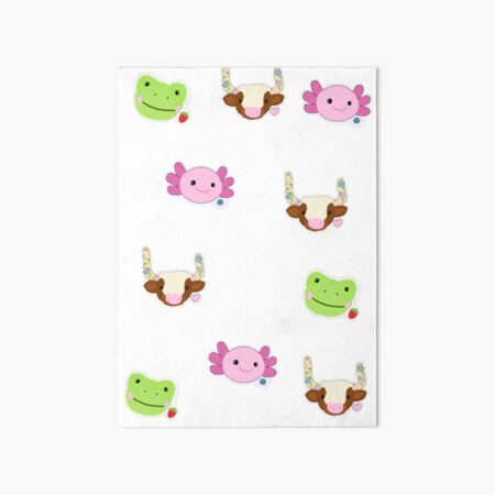 "Cute repeating frog axolotl and highland cow" Art Board Print for Sale ...
