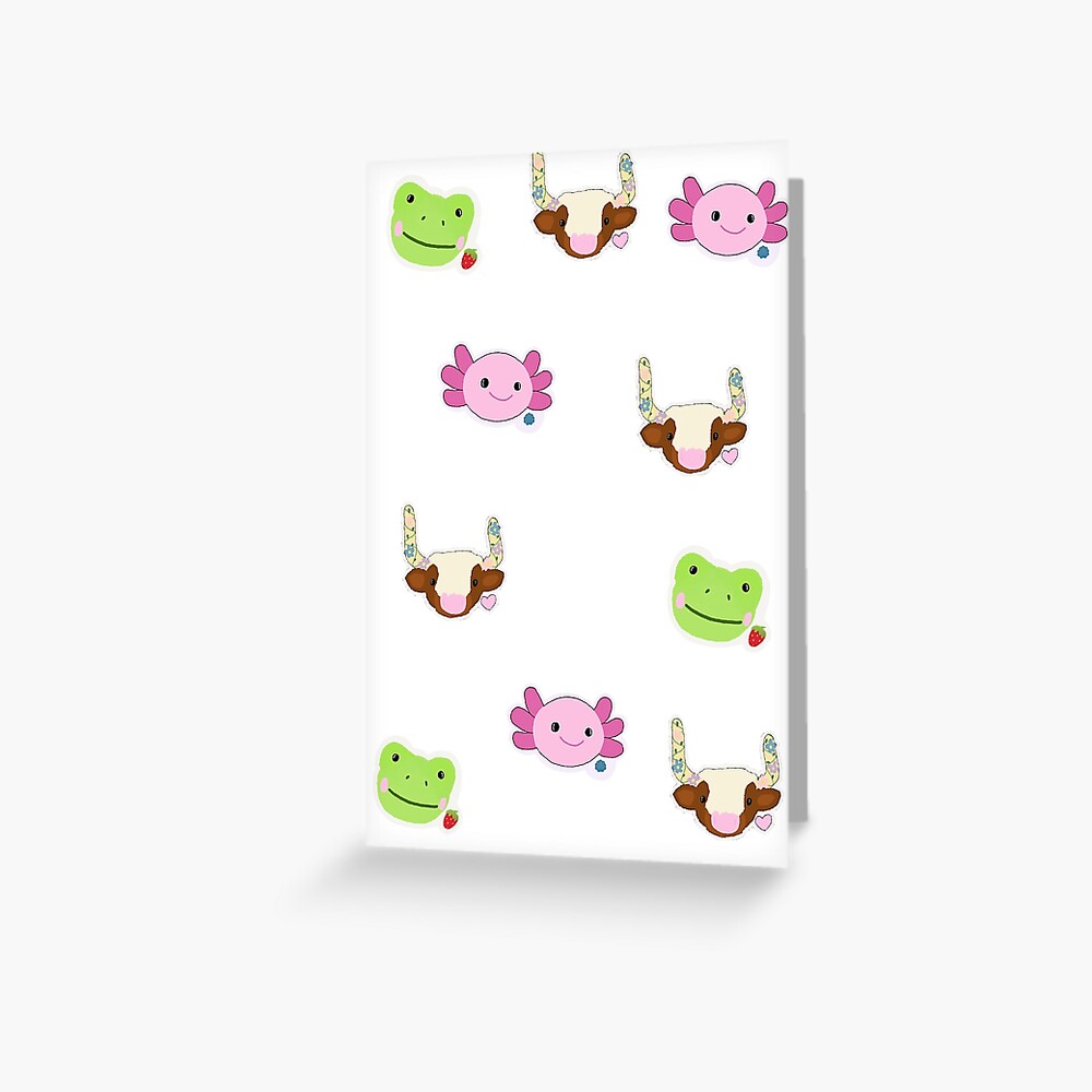 "Cute repeating frog axolotl and highland cow" Greeting Card for Sale ...
