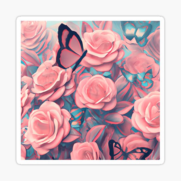 "Vintage Pink Roses and Leaves with Butterfly " Sticker for Sale by ...
