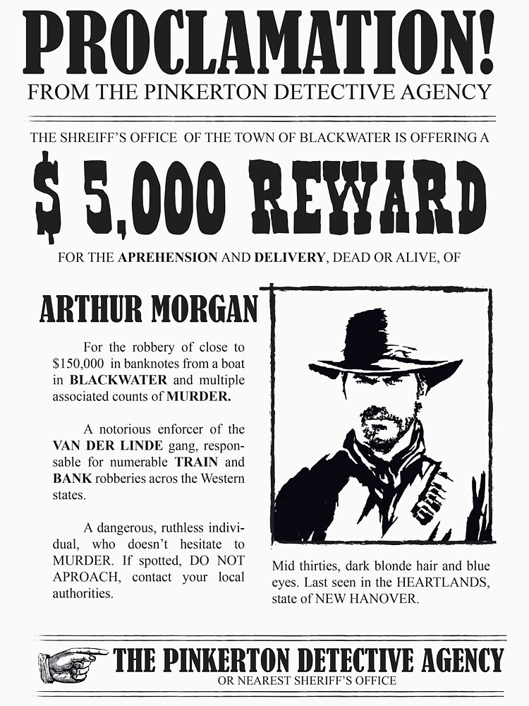 "Arthur Morgan's Wanted Poster" Essential T-Shirt for Sale by animal2 ...