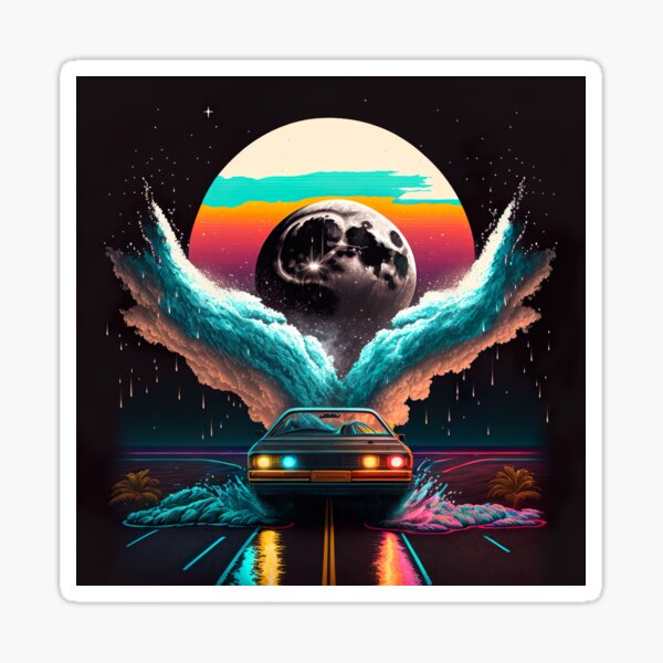 "retrowave moon 80s" Sticker for Sale by Makoto-Styl | Redbubble