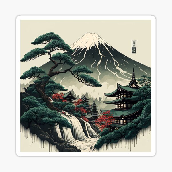 "Japanese Old Mountain ukiyoe art waterfall" Sticker for Sale by Makoto ...