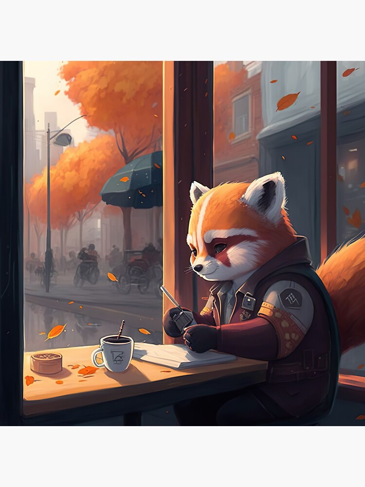 "Red Panda Coffee Shop" Sticker for Sale by Makoto-Styl | Redbubble