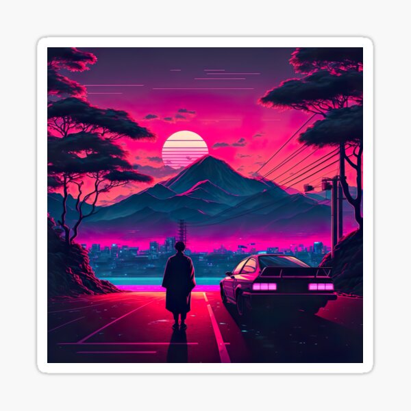 " Synthwave Sunset art" Sticker for Sale by Makoto-Styl | Redbubble
