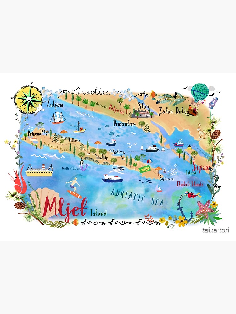 Illustrated island Map of Mljet Premium Matte Vertical Poster sold by ...