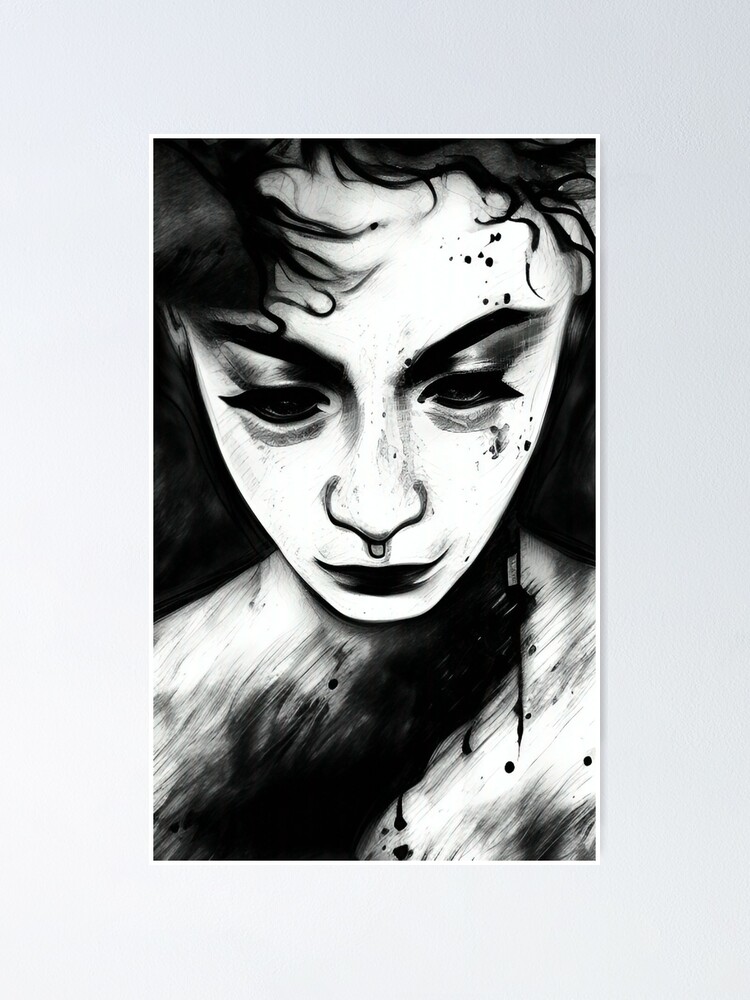 "Black And White Sad Woman" Poster for Sale by Decorative-Arts | Redbubble