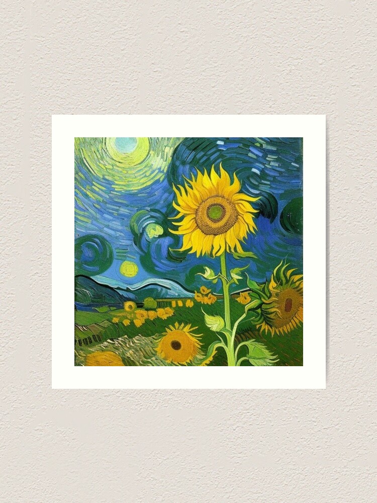 "Van Gogh Style Sunflowers in the Moon Light Painting" Art Print for ...
