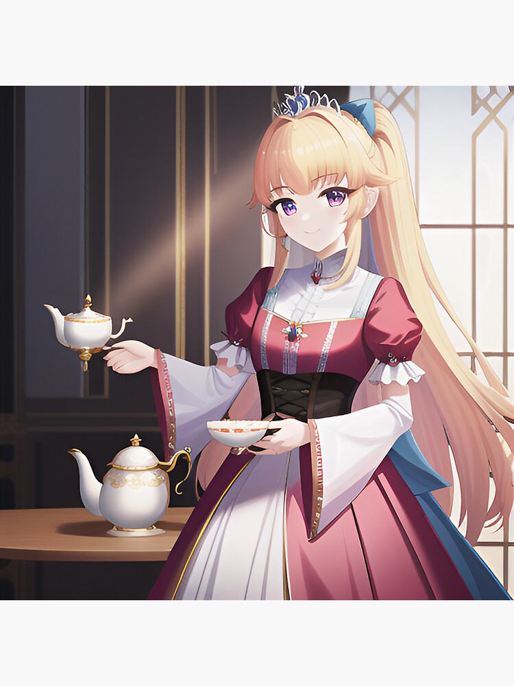 "Blonde Anime Princess Girl Serving Tea " Sticker for Sale by ...