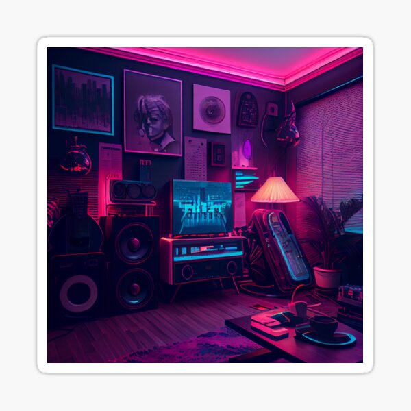 "Virtual Visions: A Synthwave Lounge Scene" Sticker for Sale by ...