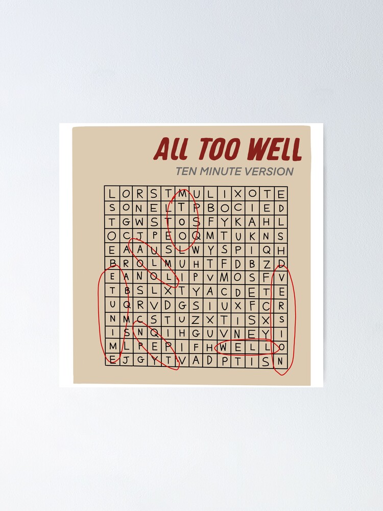 "All Too Well 10 Minute Version Taylor Swift Crossword Puzzle Sticker ...