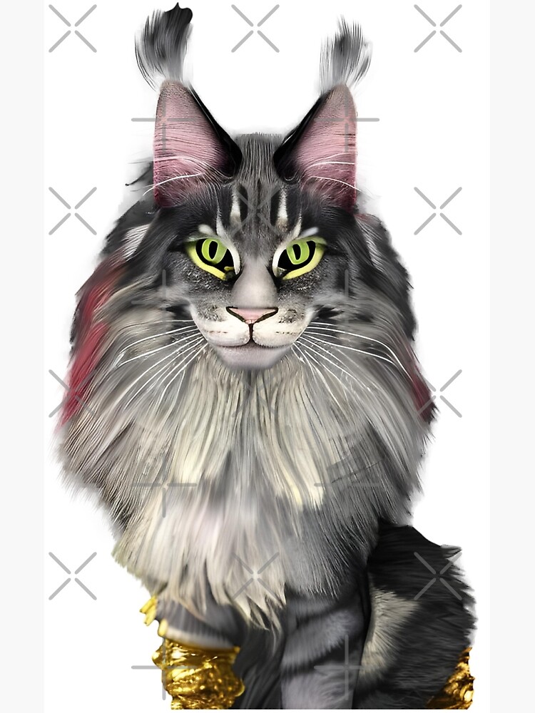 "Pretty In Pink Maine Coon Cat with Gold Robotic Leg" Poster for Sale ...