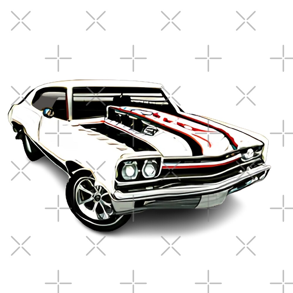 "Line drawing black and white graphic muscle car Chevelle art print" by ...