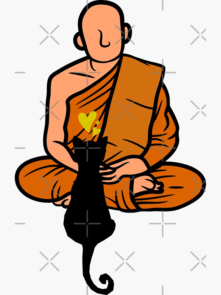 "Cat Admiring Monk" Sticker for Sale by GoblinBoutique | Redbubble