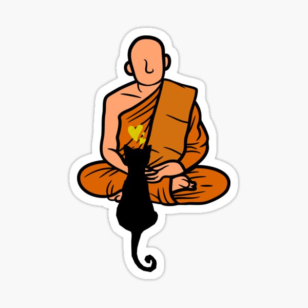 "Cat Admiring Monk" Sticker for Sale by GoblinBoutique | Redbubble