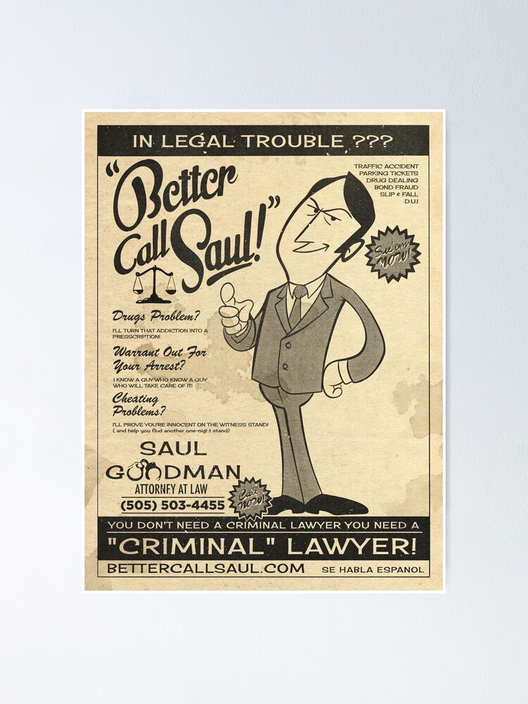 "Vintage Better Call Saul Criminal Lawyer ads" Poster for Sale by ...