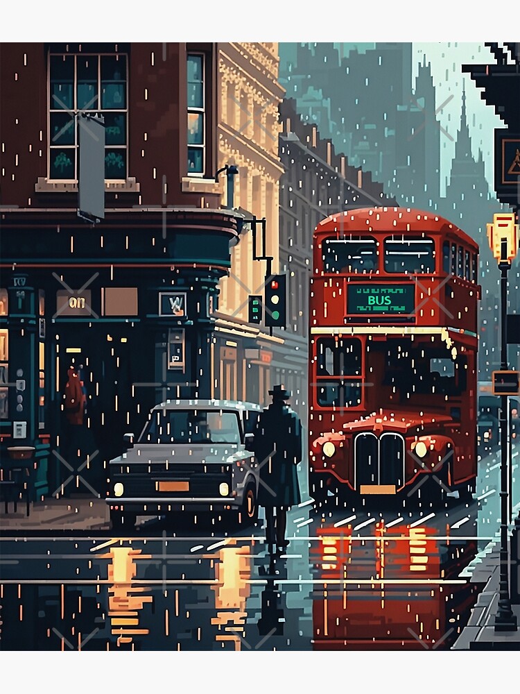 "rainy day in London, England pixel art" Poster for Sale by ...