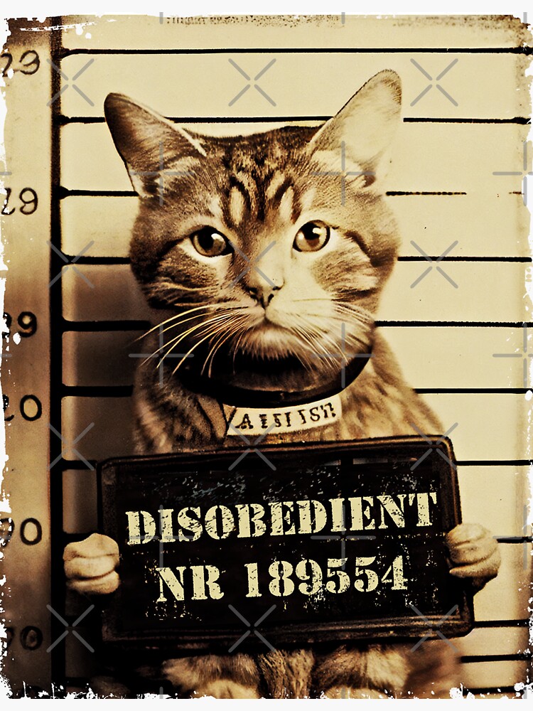 "Mugshot of a disobedient cat - Funny humor meme joke aesthetic animal" Sticker for Sale by ...