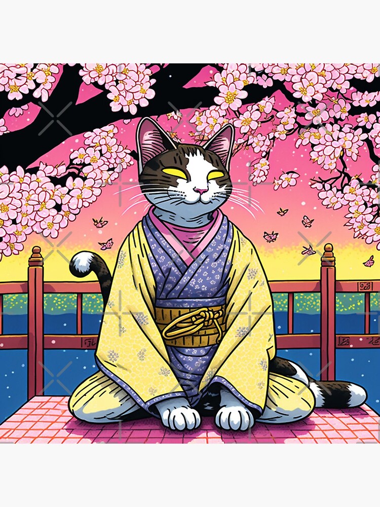 "Cats meditation in japan style" Sticker for Sale by polo-polo | Redbubble