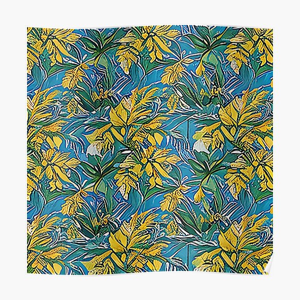 "Van Gogh Style Yellow and Green Flower and Leaf Pattern" Poster for ...