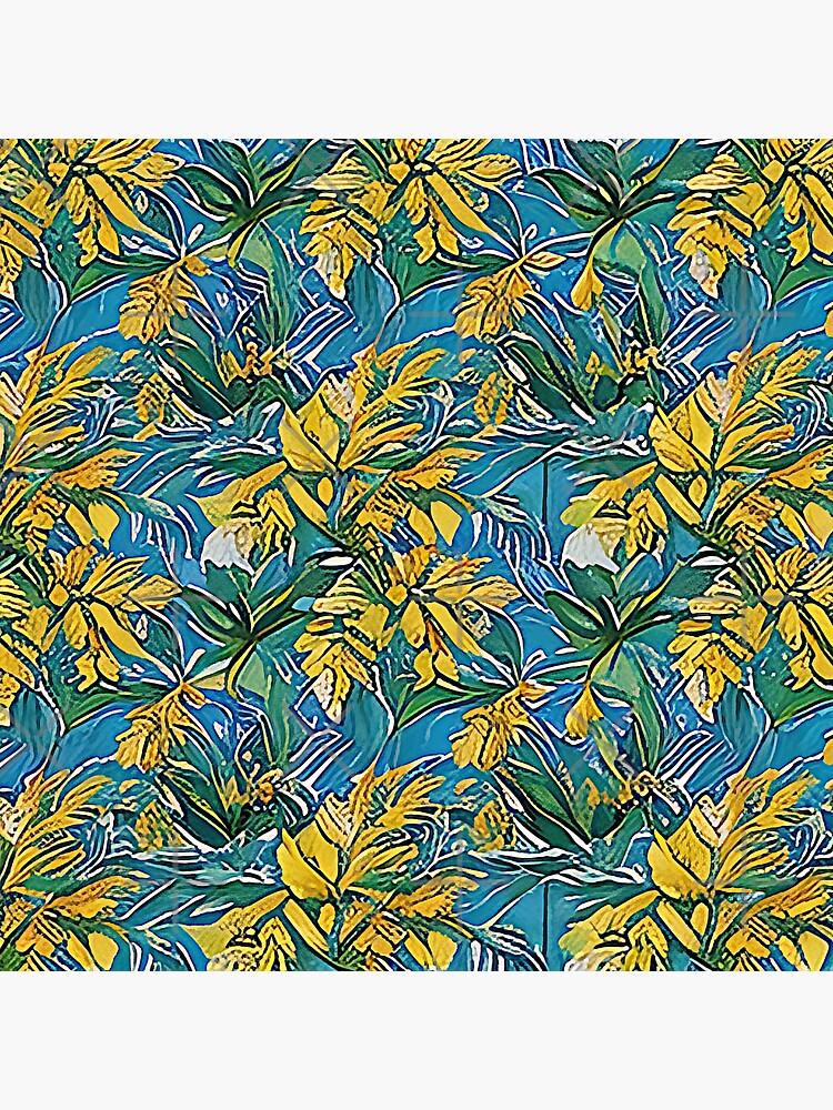 "Van Gogh Style Yellow and Green Flower and Leaf Pattern" Sticker for ...